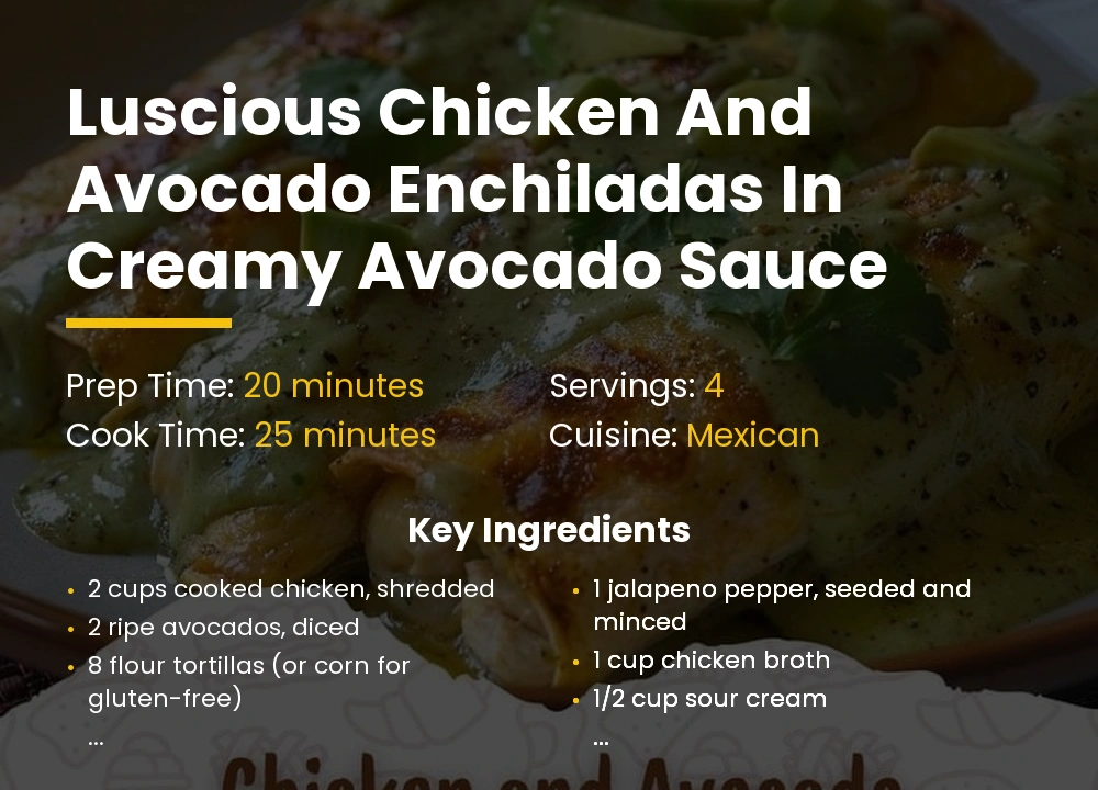 Luscious Chicken And Avocado Enchiladas In Creamy Avocado Sauce